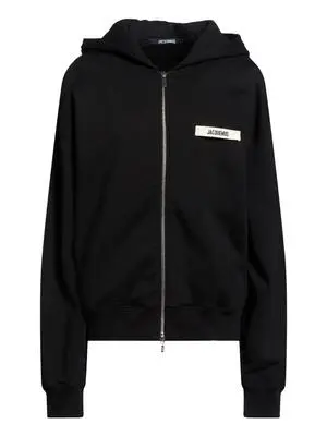 Jacquemus Zip-up Hooded Jacket With Logo Detail - Black
