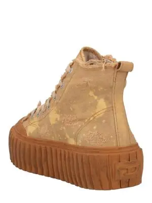 DIESEL® Diesel Two-Tone Canvas High-Top Sneakers With Round Toe Beige