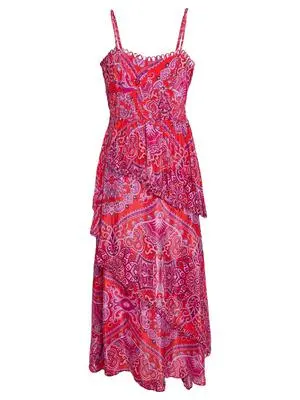 Farm Rio Paisley-print Tiered Square Neck Midi Dress - Red