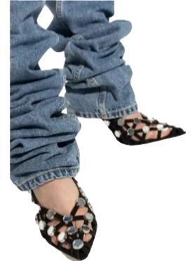 Attico Black Sheepskin High Heels With Ankle Strap - Blue