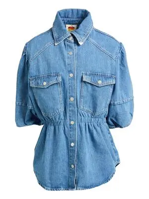 FARM RIO Farm Rio Medium Wash Denim Puff Sleeve Shirt