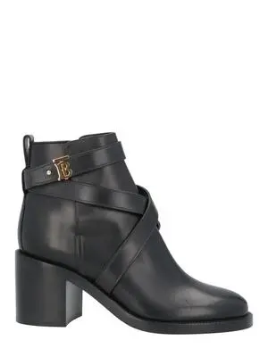 Burberry Leather Ankle Boots With Thick Heel And Zipper Detail - Black
