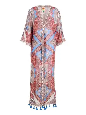 Farm Rio Paisley Print Tasseled Kimono - Multicolor