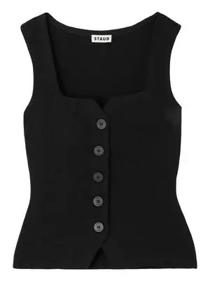 Staud Marisa Fitted Knit Top - Black