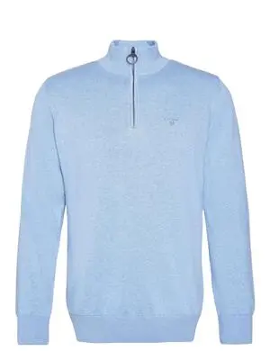 Barbour Half-zip Jumper With Embroidered Logo And Check Trim - Blue
