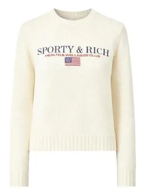 SPORTY  RICH Sporty & Rich Flag Detail Crew Neck Sweater - No