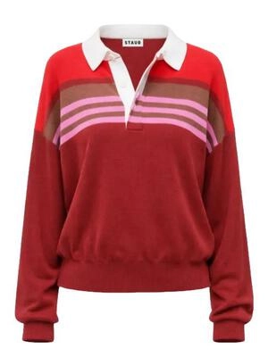 Staud Sail Striped Polo Shirt - Red