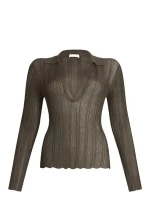 Liu Jo Lurex Ribbed V-neck Sweater - Moss