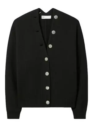 Tory Burch Merino Wool Button Cardigan - Black