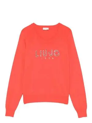 Liu Jo Ribbed Logo Rhinestone Top - Orange