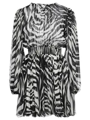 Dolce & Gabbana Zebra Print Long Sleeve Chiffon Dress - Black