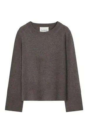 Closed Crew Neck Long Sleeve Sweater - Brown