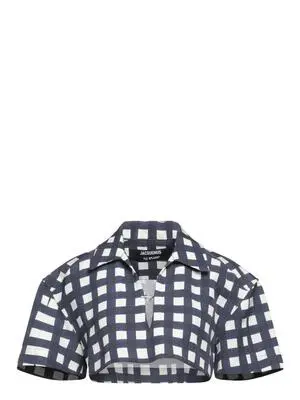 Jacquemus Checked Cropped Woven Top - Blue