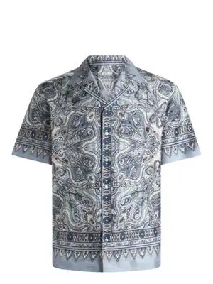 Etro Silk Bowling Shirt With Placed Pocket-square Paisley Print - Gray
