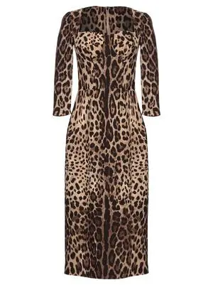 Dolce & Gabbana Leopard-print Crepe Sheath Dress - Khaki