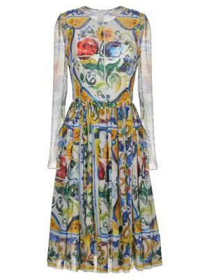 Dolce & Gabbana Printed Long Sleeve Dress - White