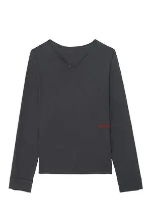 Zadig&Voltaire Monsatir Henley Button-detail Long-sleeve T-shirt - Carbone