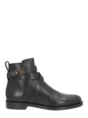 Burberry Glossy Leather Ankle Boots With Straps - Black