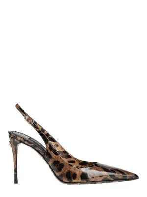 Dolce & Gabbana Leopard Print Glossed Leather Slingback Pumps - No