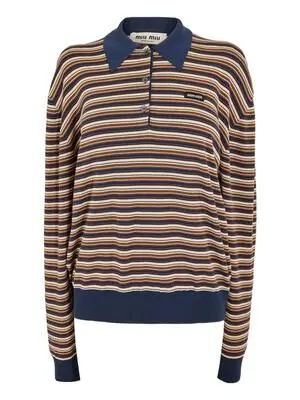 MIU MIU Miu Miu Striped Knit Long Sleeve Polo