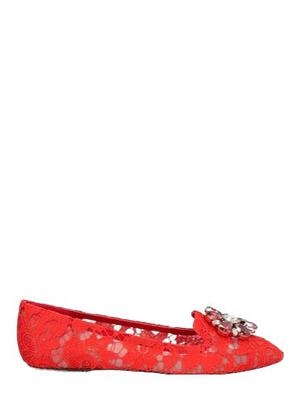 Dolce & Gabbana Dolce & Gabbana Red Lace Loafers With Embellished Detailing Red
