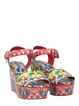 DOLCE & GABBANA Dolce & Gabbana Floral Print Wedge Heel Sandals