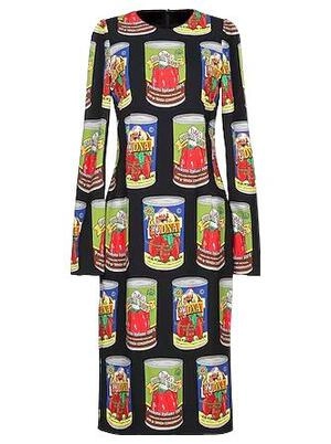 Dolce & Gabbana Fitted Printed Midi Dress - Black