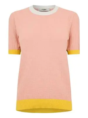 Fendi Fendi Knit Pullover Top With Textured FF Motif Nude