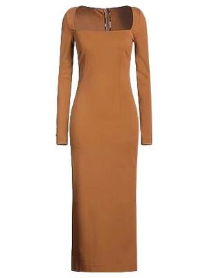 Dolce & Gabbana Long Sleeve Square Neck Midi Dress - Brown