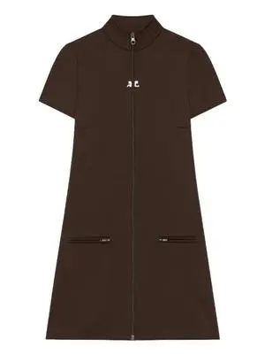 COURREGES Courreges Zip-Up Turtleneck Short-Sleeved Mini Dress Black