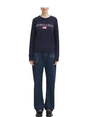 SPORTY  RICH Sporty & Rich Crew Neck Long Sleeve Sweater - No