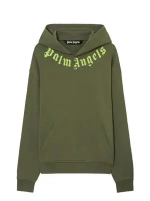Palm Angels Neck Logo Hoodie - Green