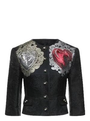 Dolce & Gabbana Embellished Jacquard Crewneck Coat - Black