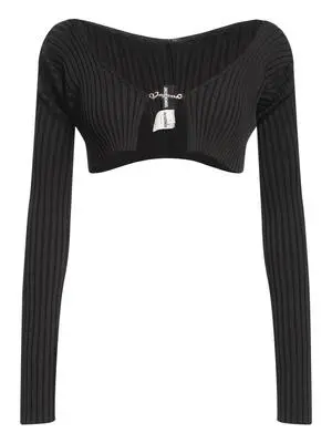 Jacquemus Jacquemus Ribbed Cropped Cardigan With Appliqué Detail Black