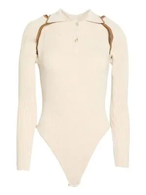 Jacquemus Ribbed Knit Bodysuit With Detachable Sleeves - Beige