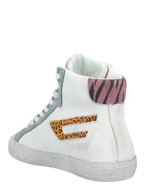 DIESEL® High Top Sneakers With Animal Print Detail - White