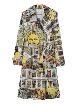 Burberry Long Tarot Print Silk Trench Coat - Gray