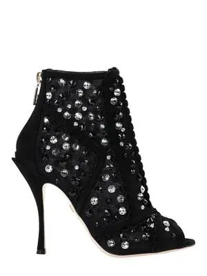 Dolce & Gabbana Embellished Peep-toe Ankle Boots - Black
