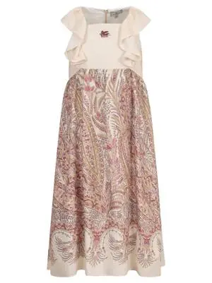 Etro Satin Jacquard Long Dress With Floral Paisley Print - Nude