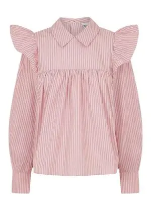 GANNI Ganni Striped Frill Blouse Pink