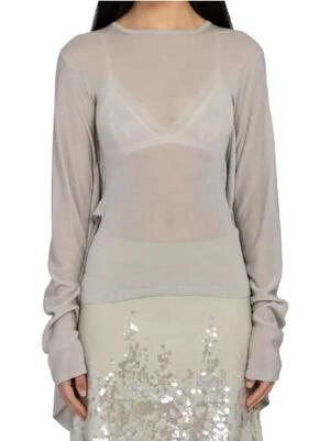 Paloma Wool Long Sleeve Sheer Crewneck Top - Nude