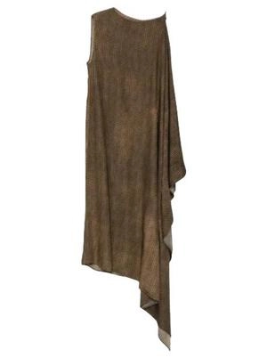 UMA WANG Geometric-print Draped Asymmetric Dress - Brown