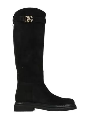 Dolce & Gabbana Knee-high Suede Boots With Detachable Appliqu - Black