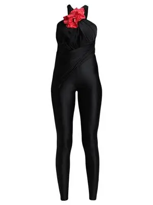 Saint Laurent Sleeveless V-neck Jumpsuit With Appliqu - Black