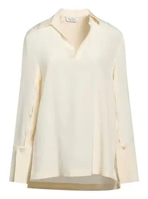 Max Mara Max Mara Satin Shirt With V-Neck And Side Slits Cream