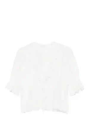 DÔEN DOEN Henri Blouse - Embroidered V-Neck With Ruffle Trim
