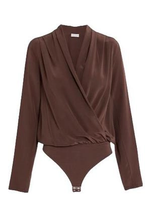 Brunello Cucinelli V-neck Crepe Bodysuit - Brown
