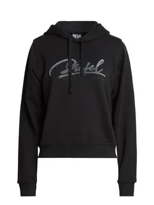 DIESEL® Hooded Sweatshirt With Shiny Logo Detail - Black