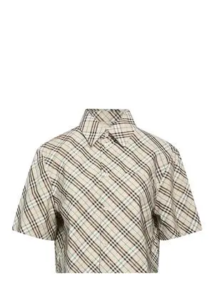 Burberry Short-sleeve Checkered Poplin Shirt With Embroidered Logo - No