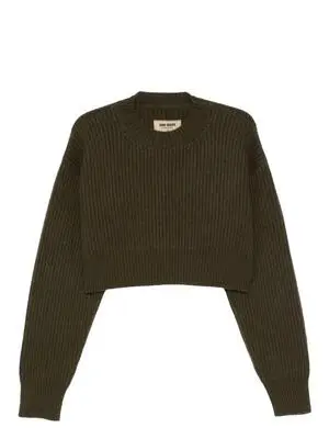 UMA WANG Ribbed Cropped Knit Sweater Green